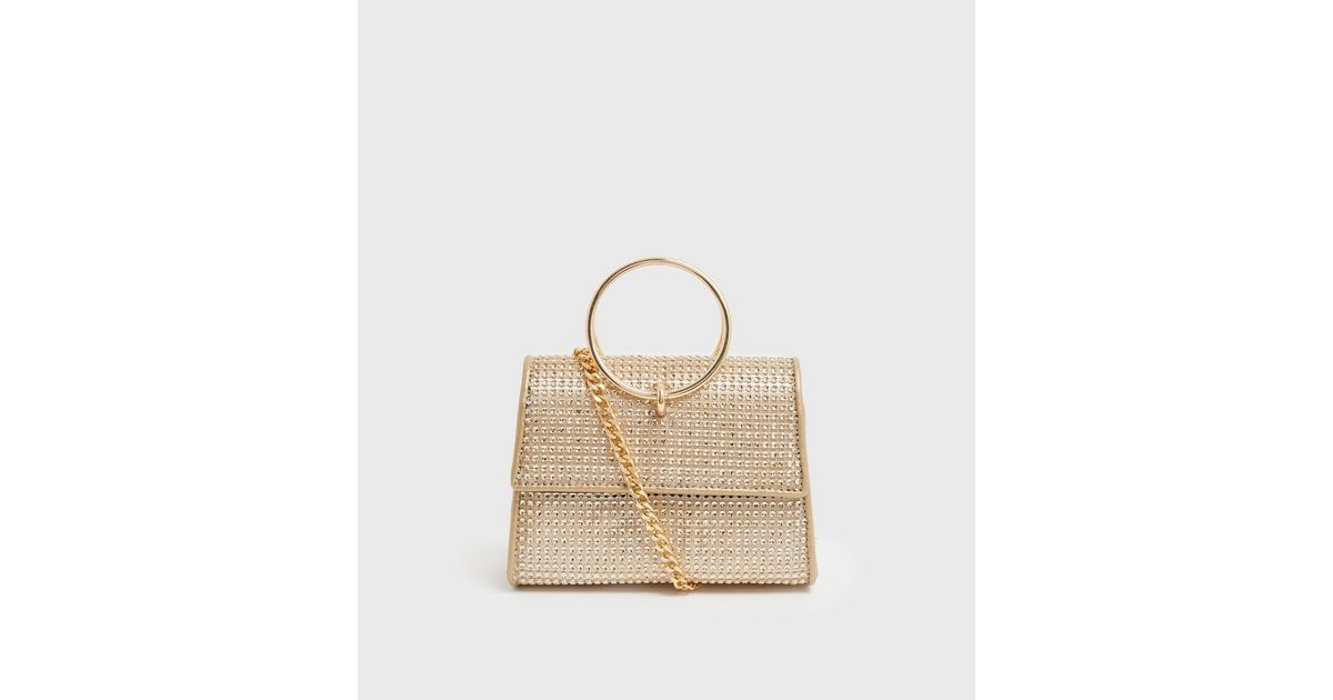 Gold Gem Ring Handle Clutch Bag | New Look
