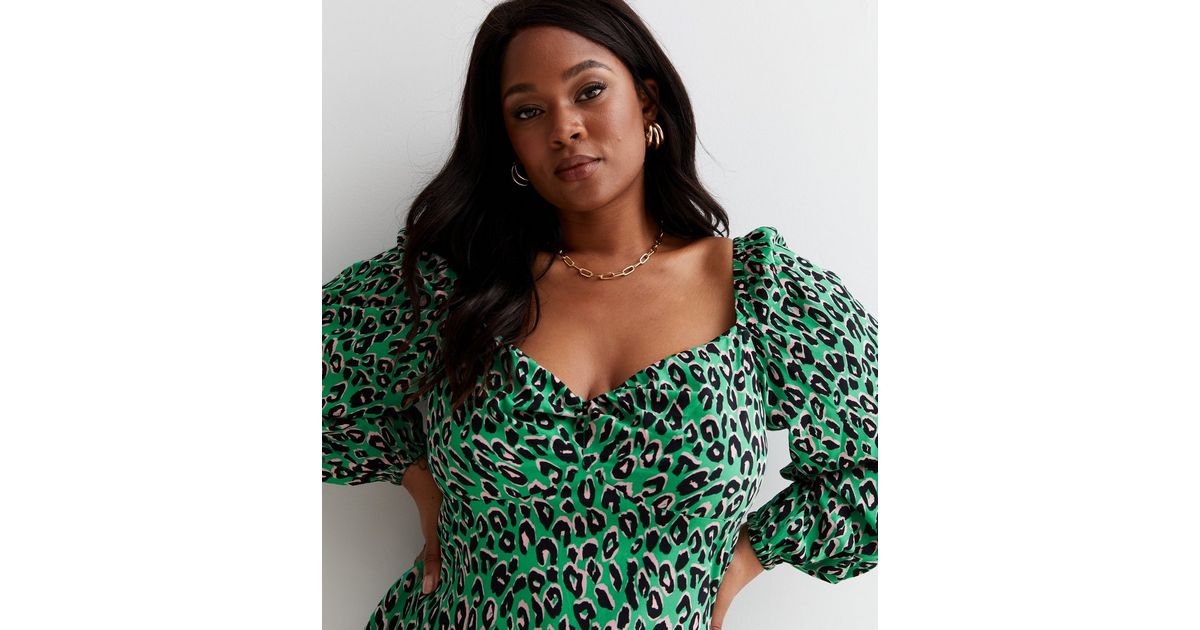 Curves Green Leopard Print Twist Front Peplum Blouse | New Look