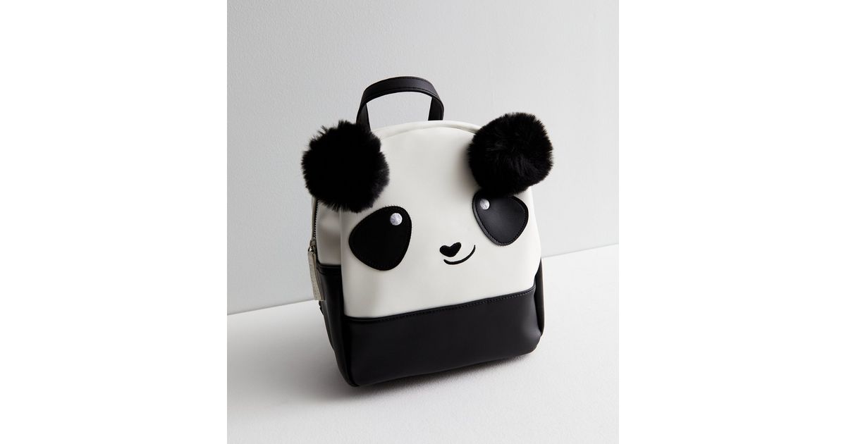 Girls Black Panda Pom Pom Backpack | New Look