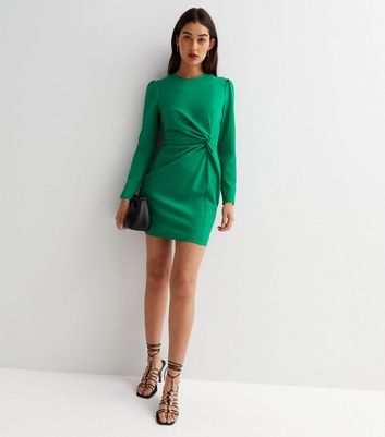 Green Twist Front Long Sleeve Mini Dress | New Look