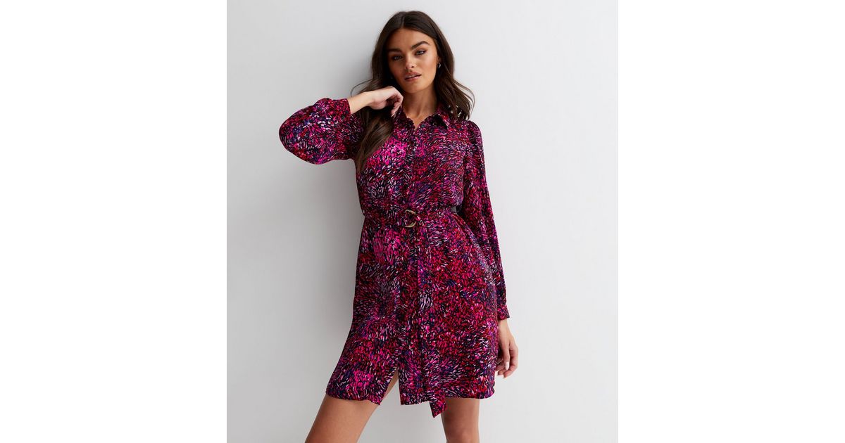 Pink Mark Making Shell Belted Waist Mini Shirt Dress | New Look