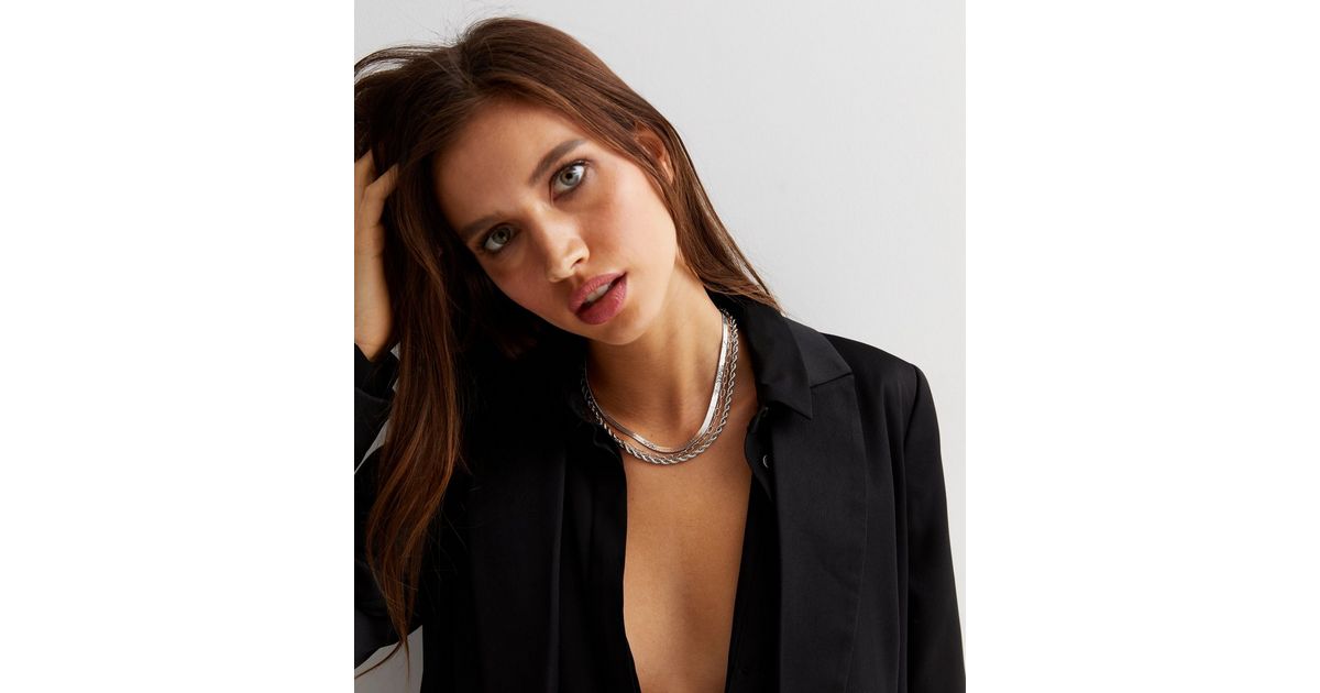 Silver Twist Textured and Chain Layered Necklace | New Look