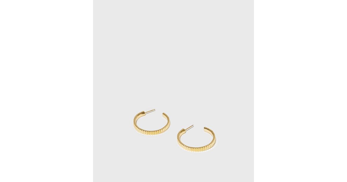Real Gold Plated Large Ridge Hoop Earrings | New Look