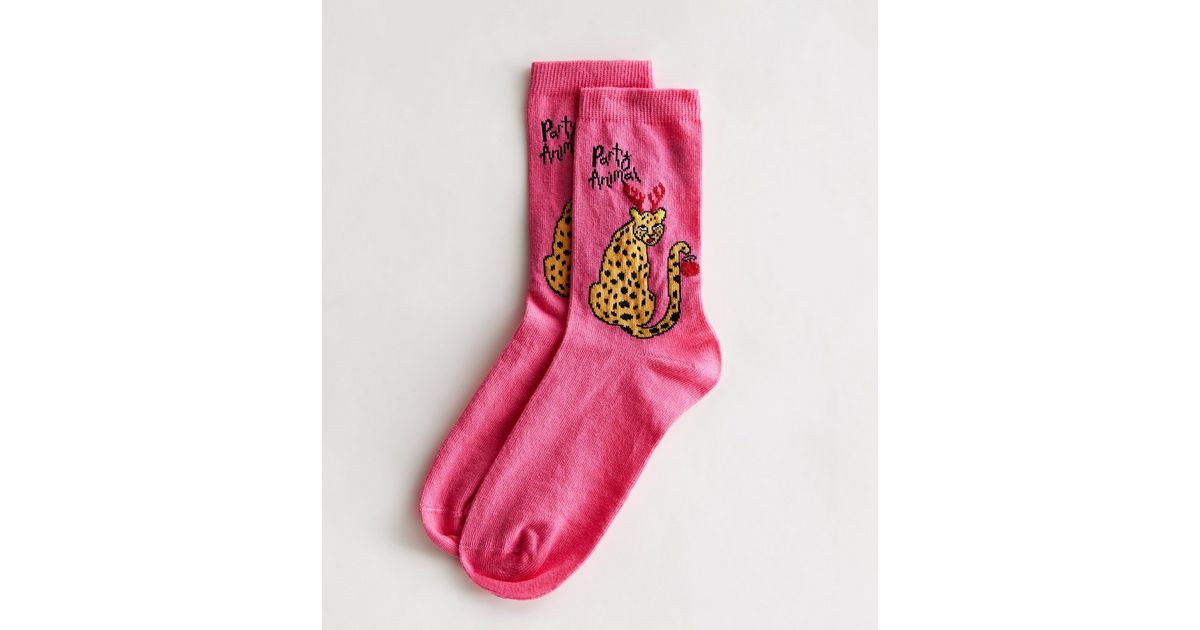 Bright Pink Party Animal Christmas Socks | New Look