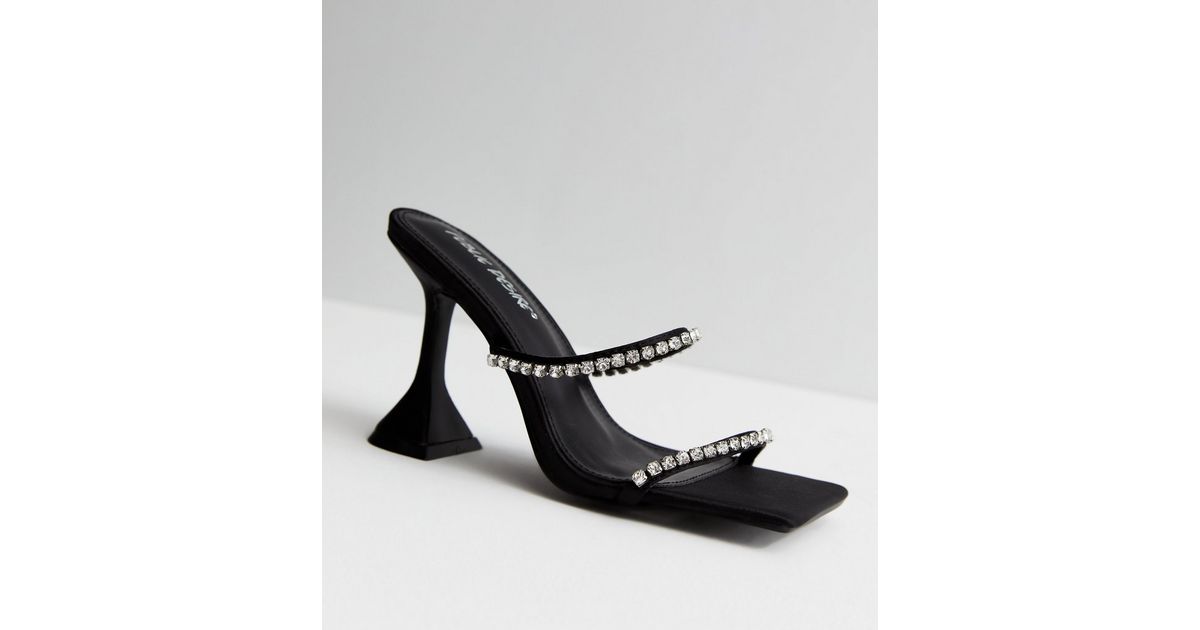 Public Desire Black Diamanté Triangle Heel Mules | New Look