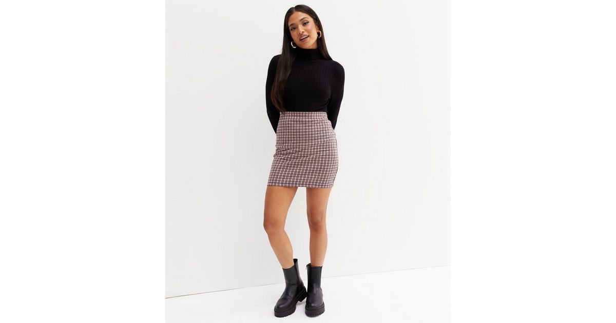 Petite Pink Check High Waist Mini Tube Skirt | New Look