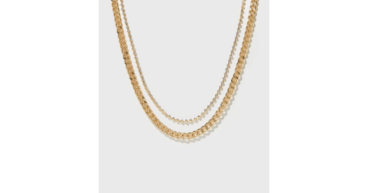Gold Diamanté Chain Layered Necklace | New Look