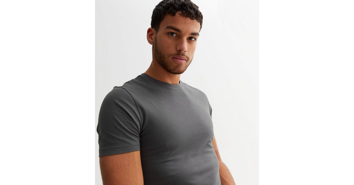Dark Grey Crew Neck Muscle Fit T-Shirt | New Look