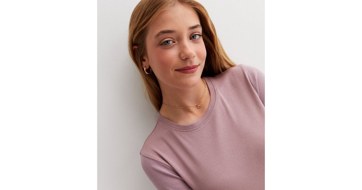 Girls Lilac Long Sleeve Crew Neck Slim Fit Top | New Look