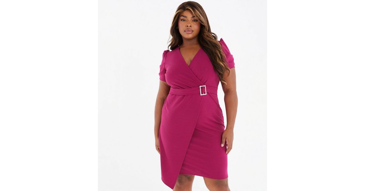 QUIZ Curves Light Purple Buckle Belted Midi Wrap Dress | New Look