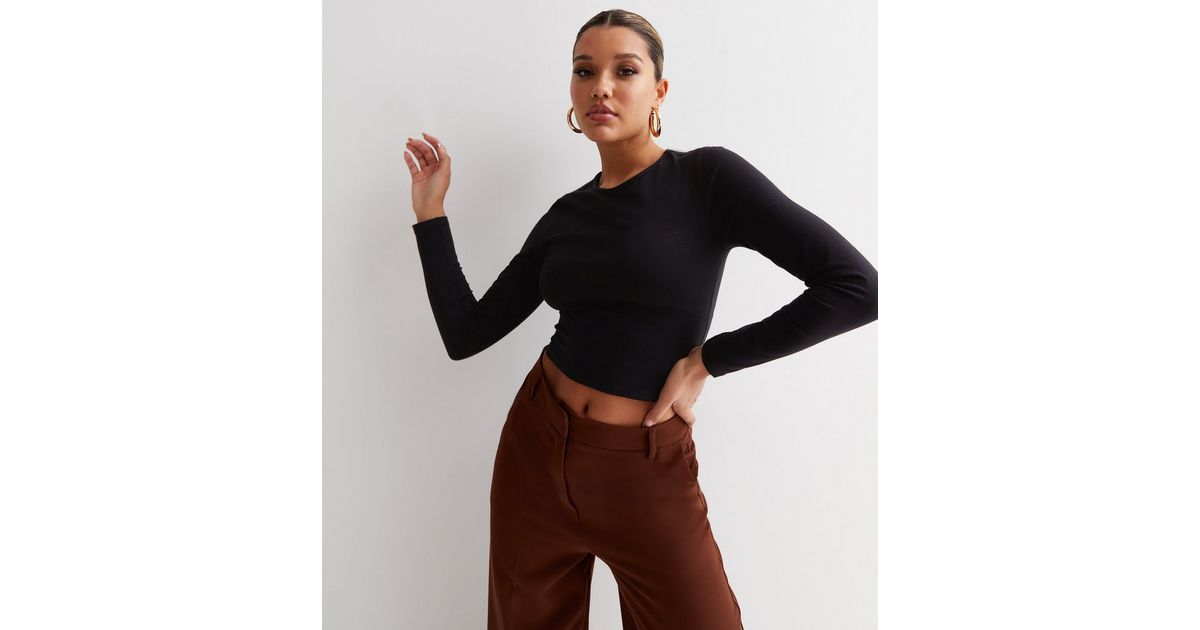 Black Jersey Long Sleeve Crop Top | New Look
