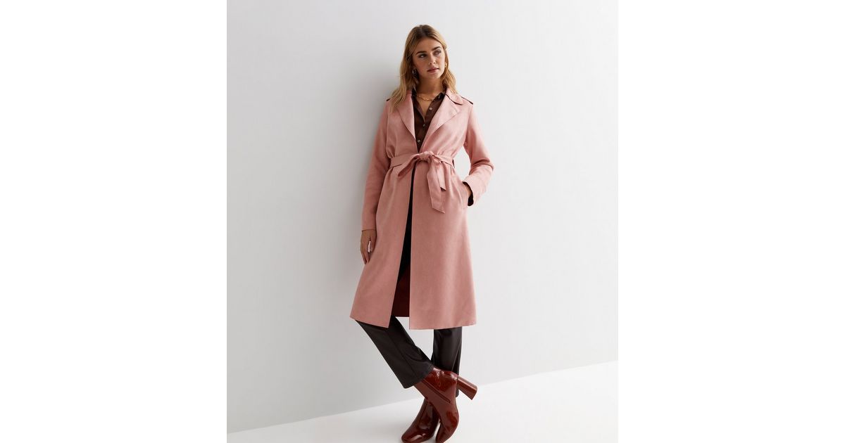 Pale Pink Suedette Belted Mac | New Look