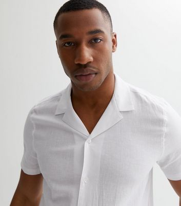 White Linen Blend Revere Collar Short Sleeve Shirt | New Look