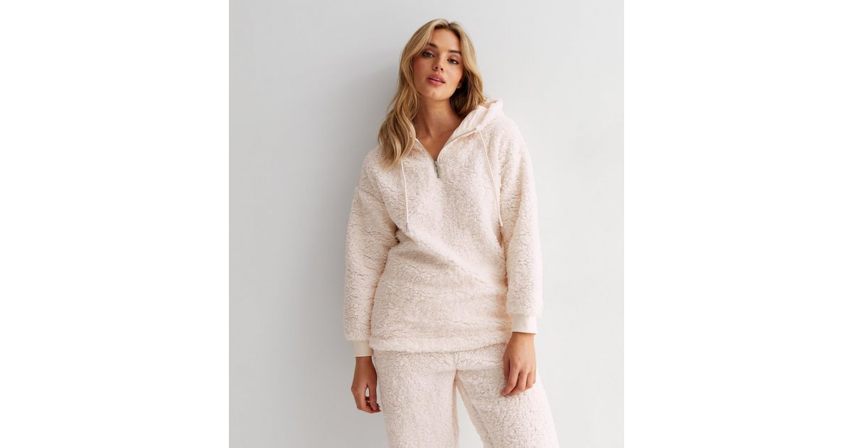Off White Teddy Oversized Hoodie | New Look