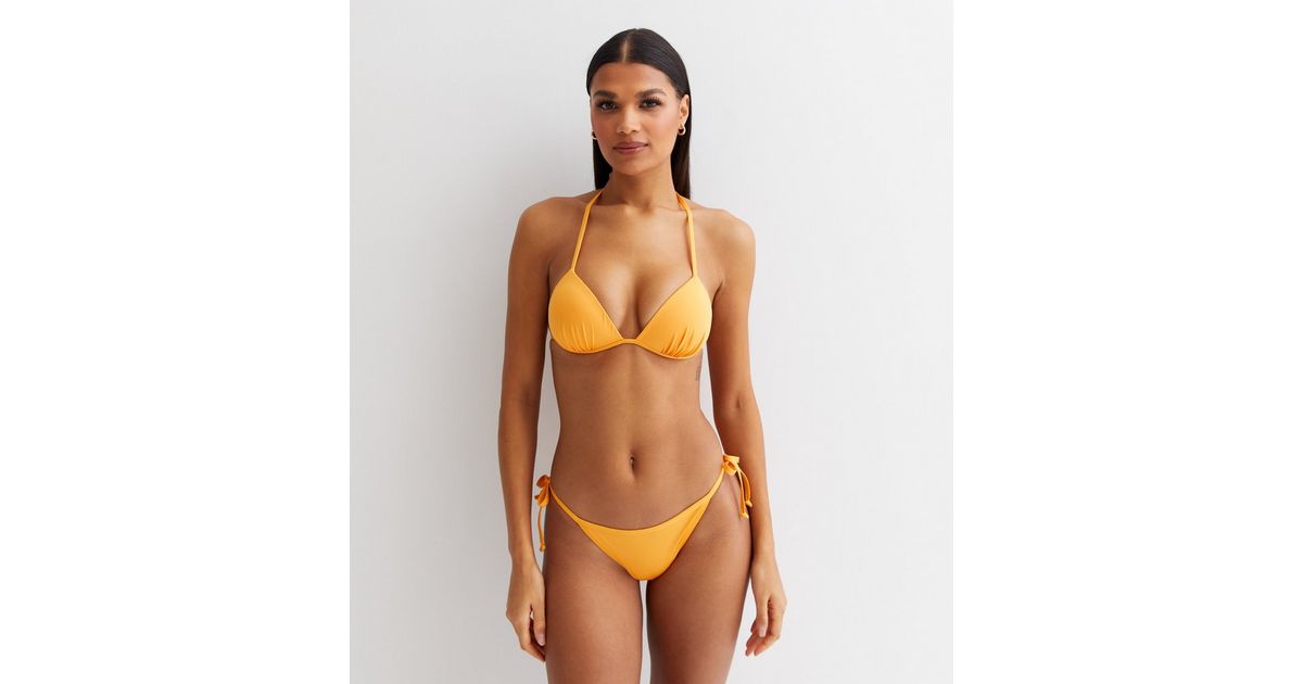 Bright Orange Halter Moulded Triangle Bikini Top New Look