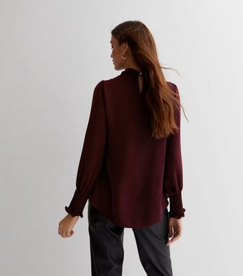 Burgundy High Neck Twist Neck Cut Out Long Sleeve Shell Top | New Look