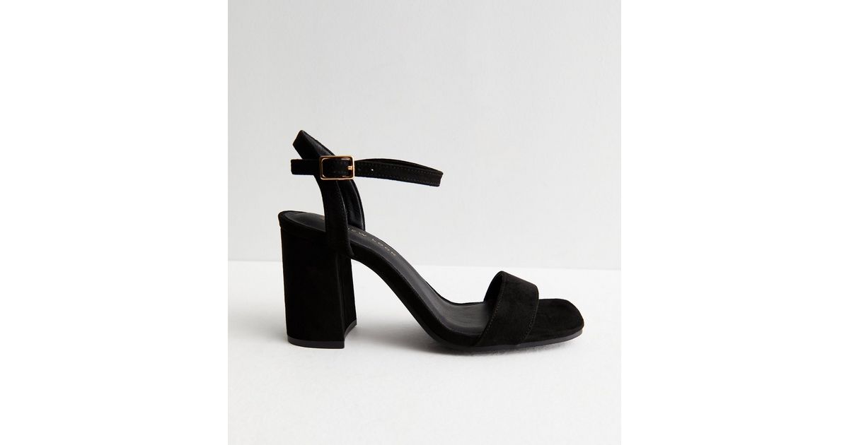 Black Suedette 2 Part Block Heel Sandals | New Look