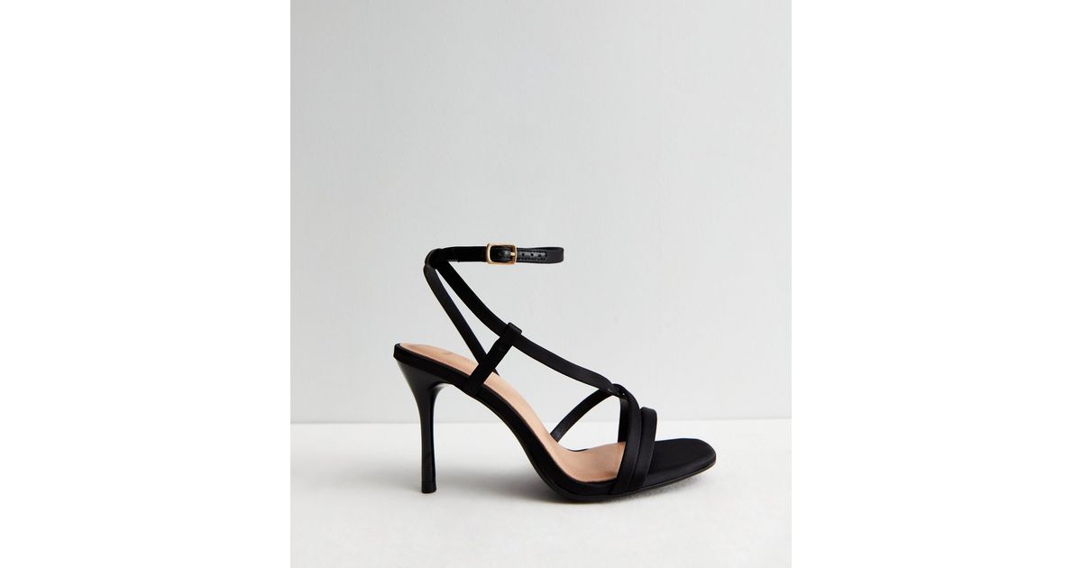 Wide Fit Black Satin Strappy Stiletto Heel Sandals New Look