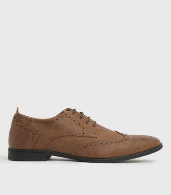 Dark Brown Perforated Lace Up Brogues | New Look