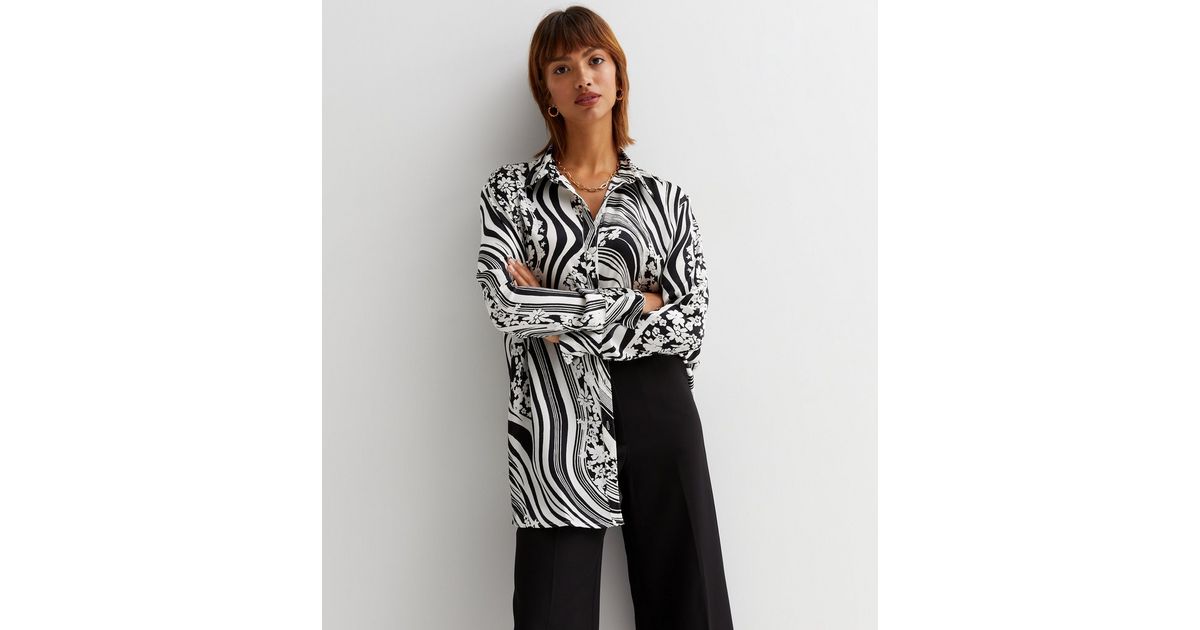 Influence White Floral Swirl Satin Shirt | New Look