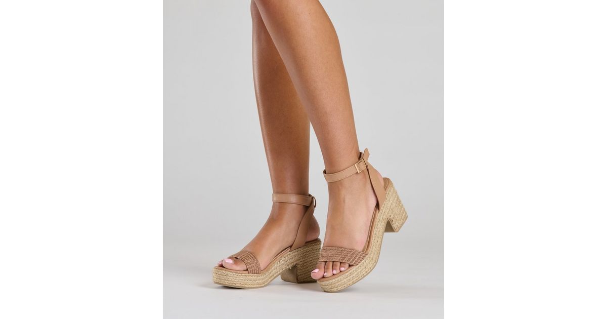 South Beach Tan Leather-Look Espadrille Platform Heel Sandals | New Look