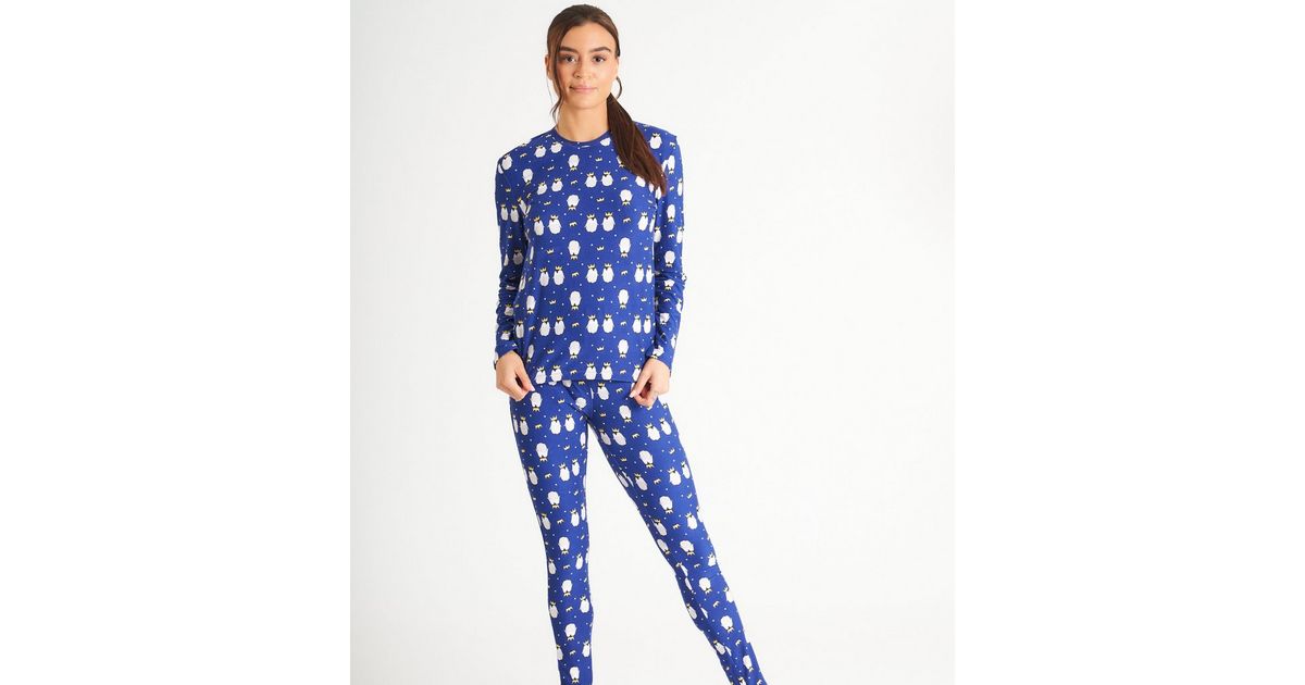 Loungeable Blue Legging Pyjama Set with Penguin Print | New Look