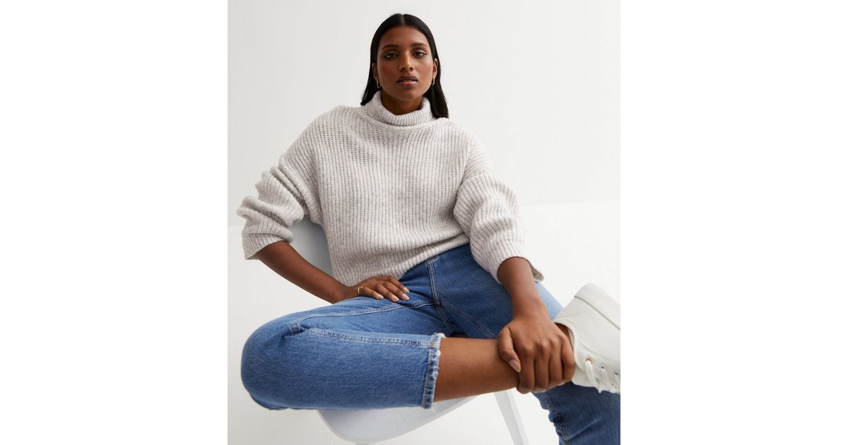 Pale Grey Ribbed Knit Chunky Roll Neck Jumper | New Look