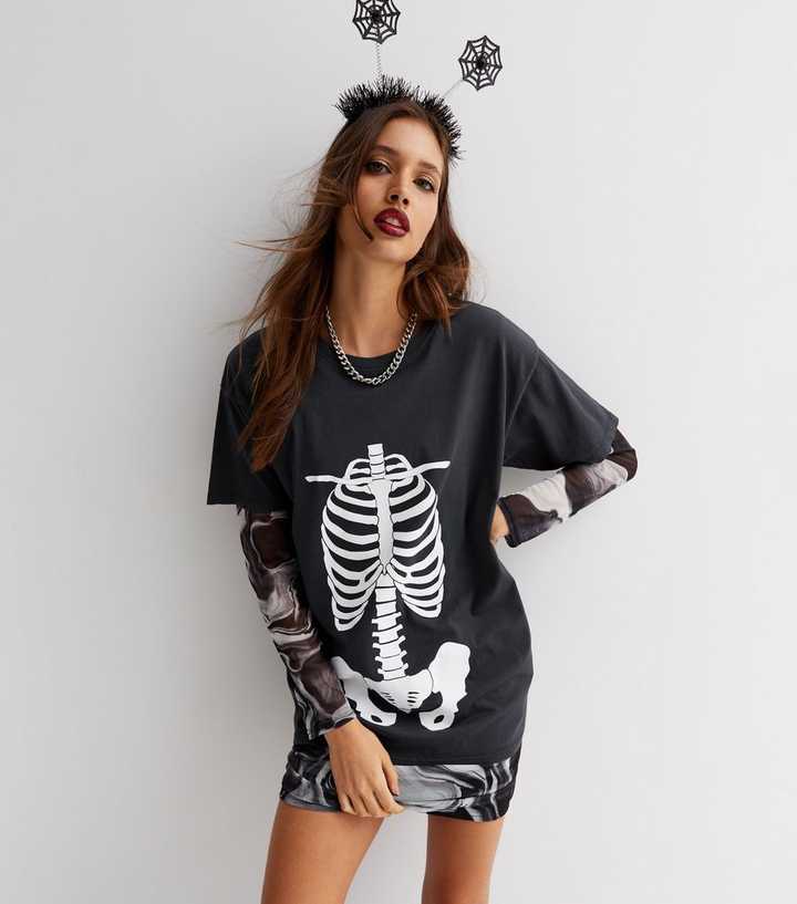 Skeleton Shirt Brustkorb Handbemaltes T Shirt / Halloween Skelett