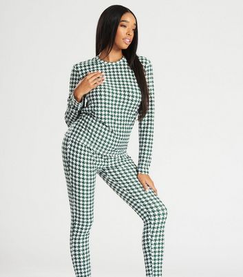 Loungeable Green Legging Pyjama Set with Dogtooth Print | New Look