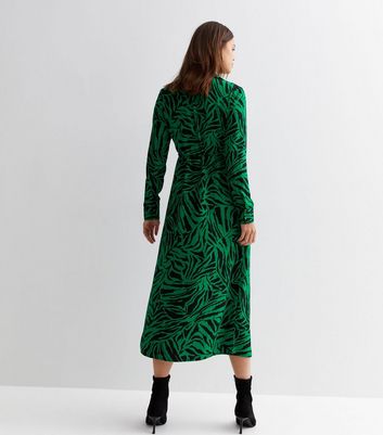Green Zebra Print Collared Midi Wrap Dress | New Look