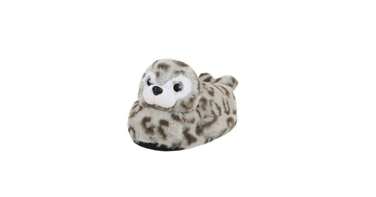 Loungeable Grey Leopard Print Seal Slippers | New Look
