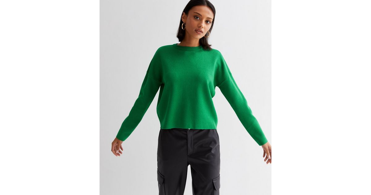 Green Knit Crew Neck Boxy Jumper | New Look