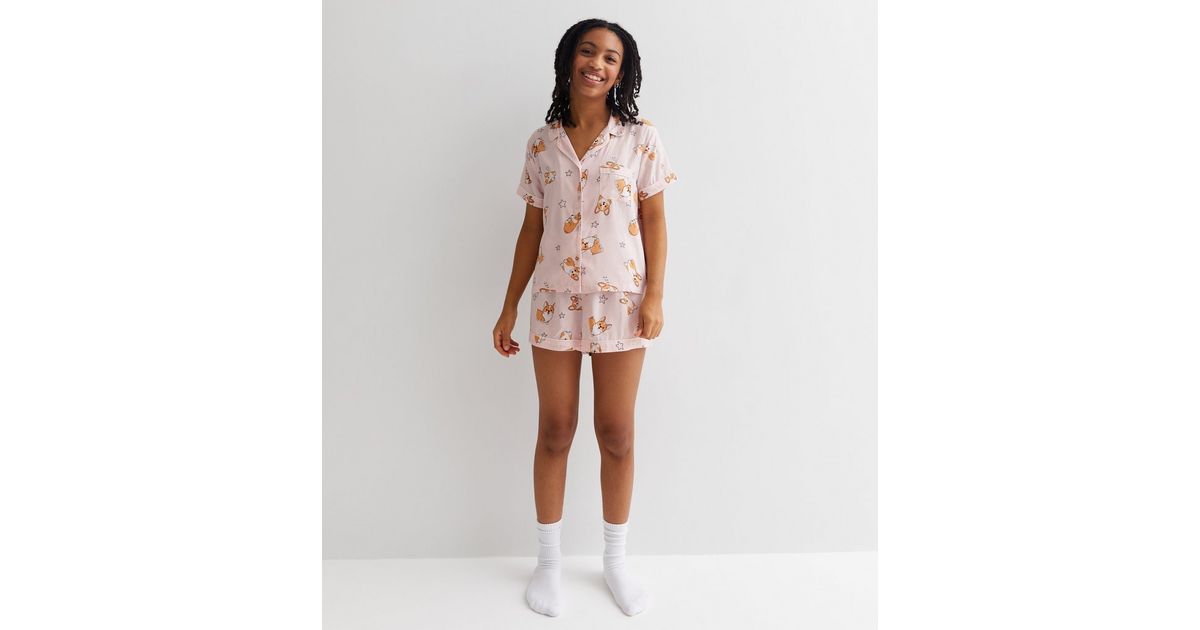 Girls Pink Short Pyjama Set With Corgi Print New Look