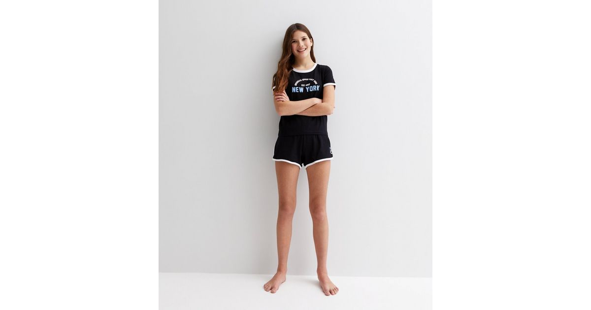 Girls Black Crew Neck Short Sleeve New York Logo T Shirt New Look