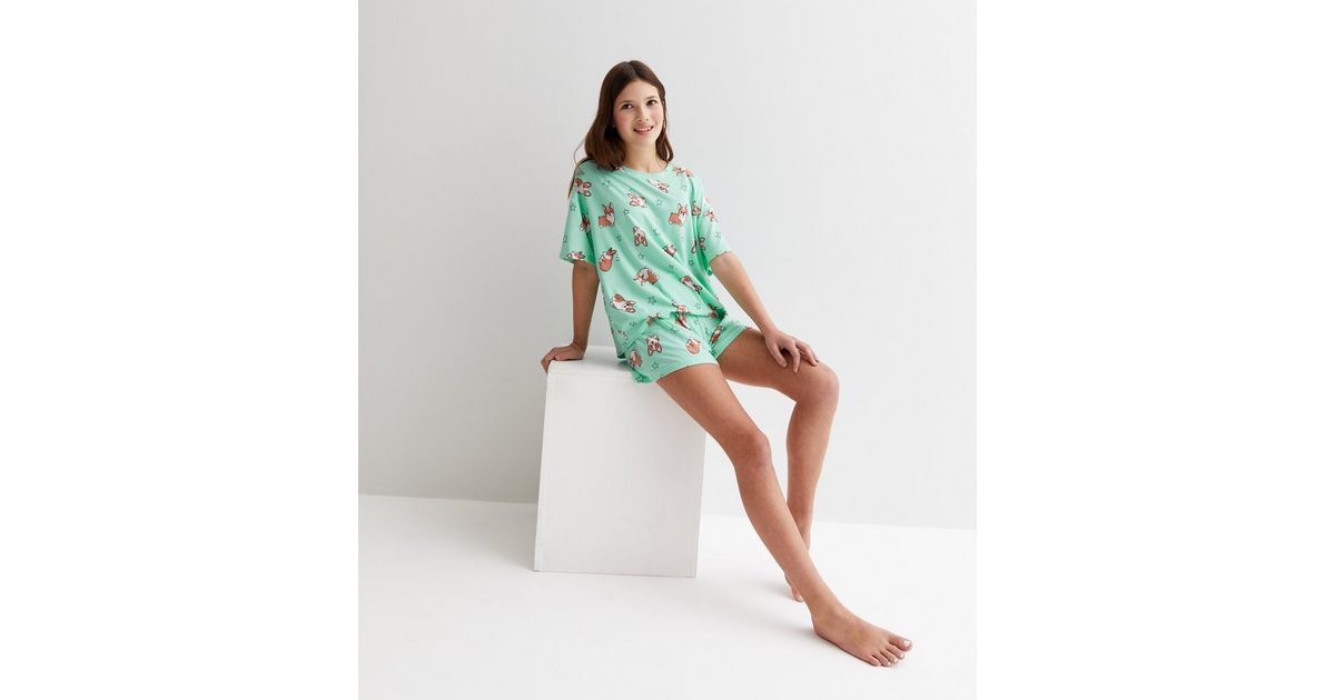 Girls Green Soft Touch Short Pyjama Set With Corgi Print New Look