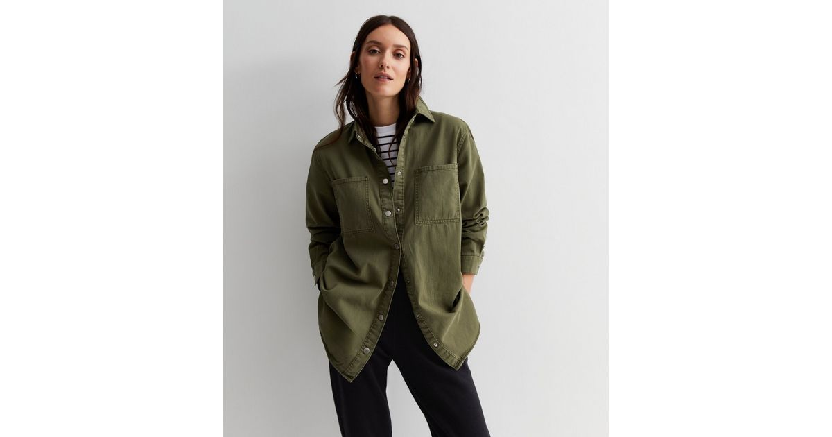 Olive Denim Oversized Shirt | New Look