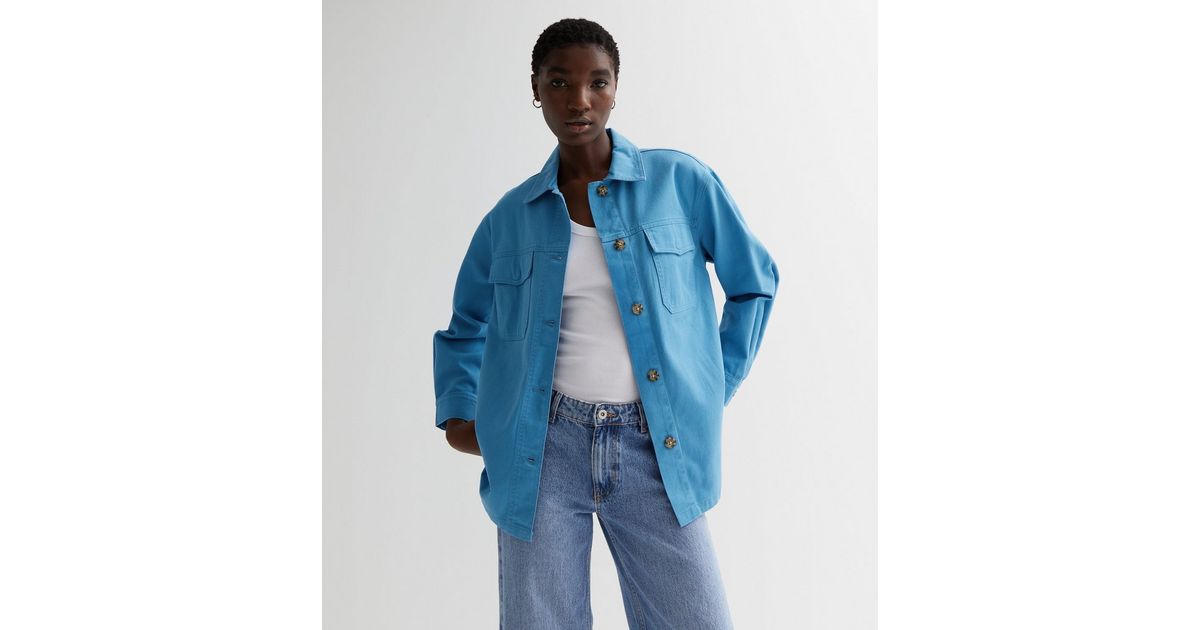 Bright Blue Cotton Double Pocket Shacket | New Look