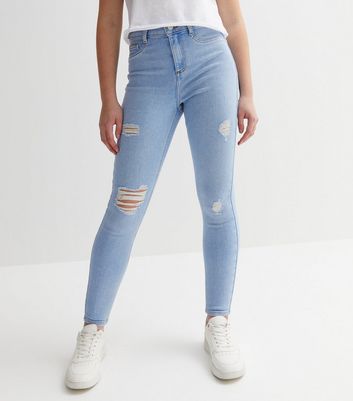 Girls Pale Blue Bleach Wash Ripped High Waist Hallie Super Skinny Jeans ...