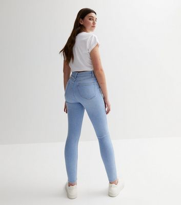 Girls Pale Blue Bleach Wash Ripped High Waist Hallie Super Skinny Jeans ...