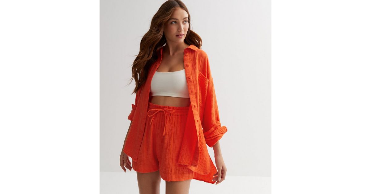 Bright Orange Cheesecloth Dip Hem Oversized Shirt | New Look