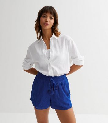 Bright Blue Broderie Runner Shorts | New Look