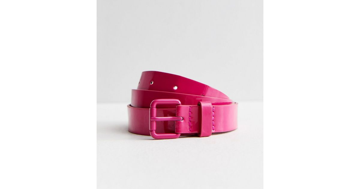 Bright Pink Patent Skinny Belt | New Look