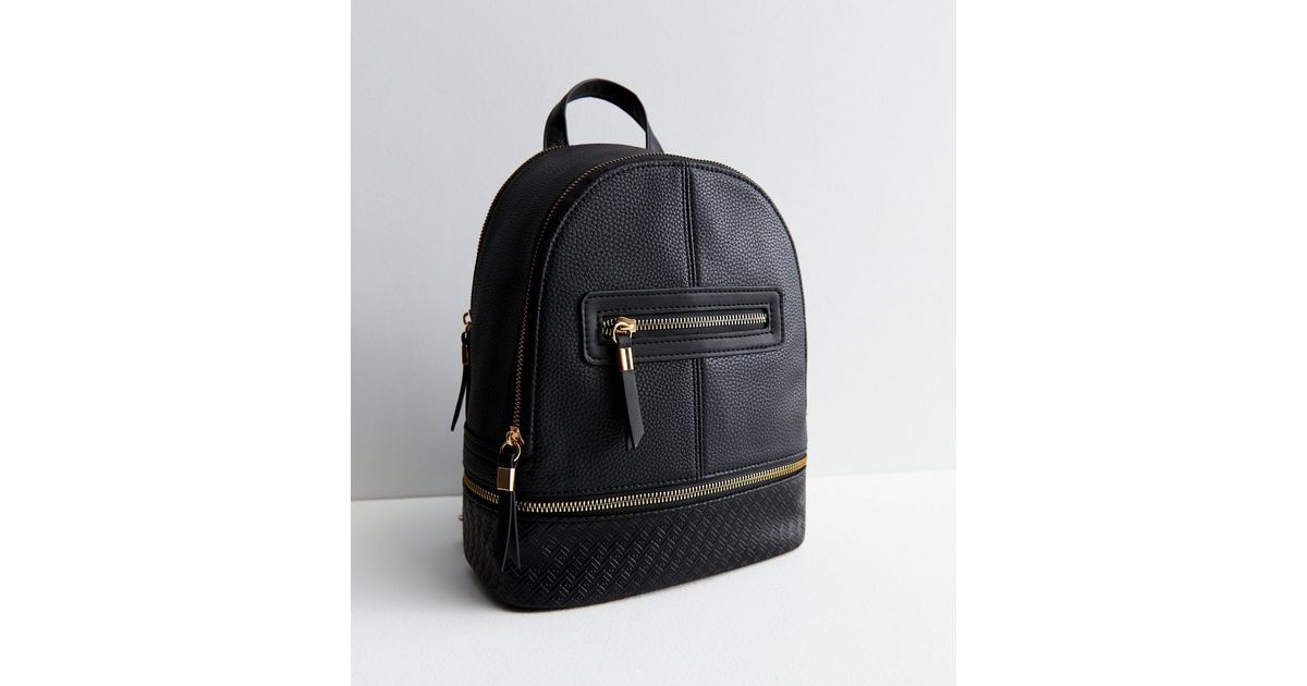 Black Leather-Look Double Zip Backpack | New Look