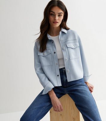 Pale Blue Suedette Crop Shacket | New Look