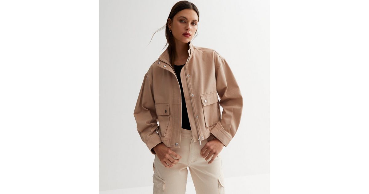 Tan High Neck Pocket Front Shacket | New Look