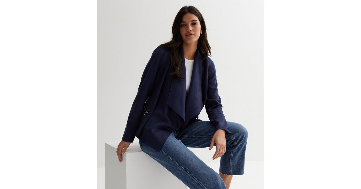 Navy Suedette Waterfall Jacket | New Look