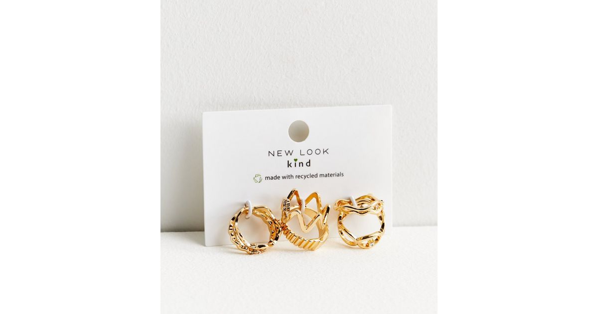 8 Pack Gold Squiggle Rings | New Look