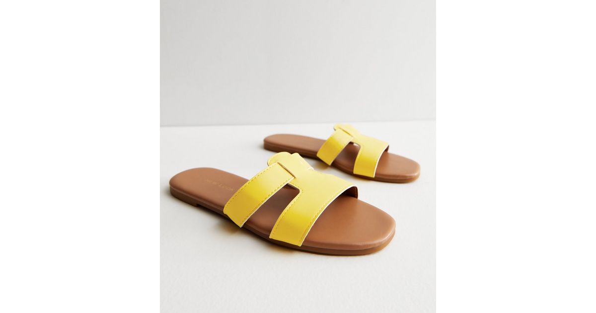 Yellow Leather-Look Sliders | New Look