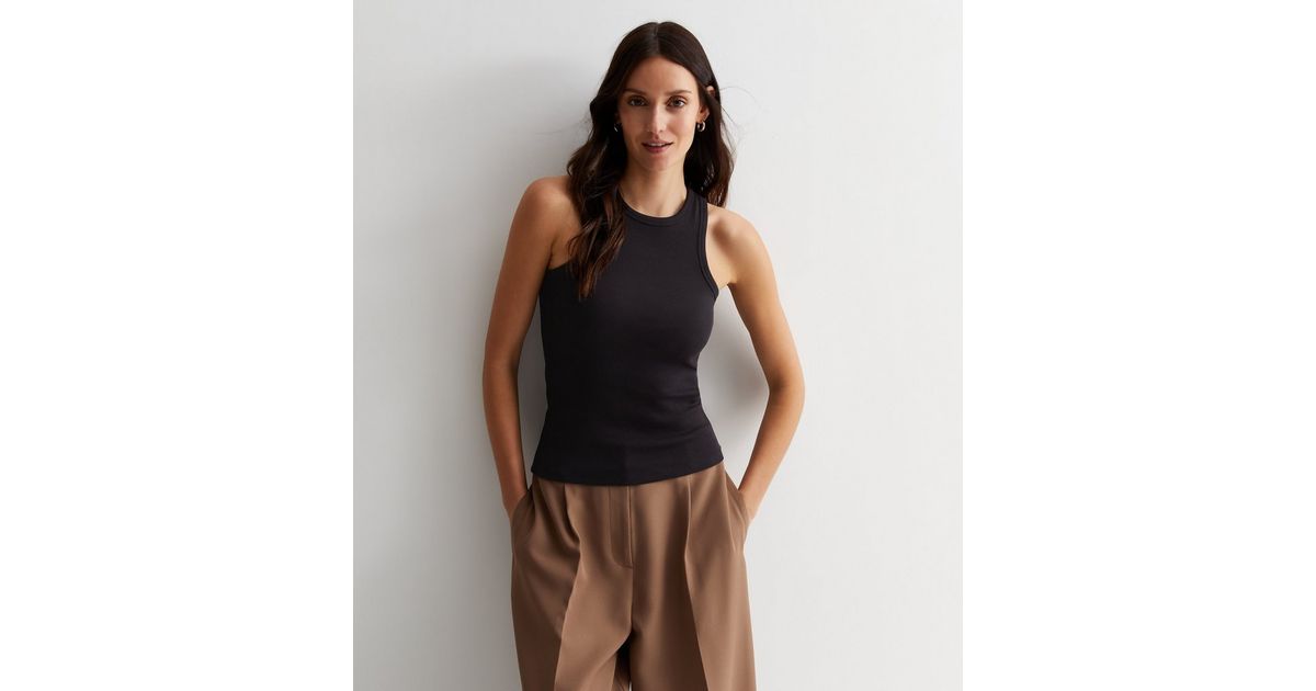 Black Ribbed Racer Vest | New Look