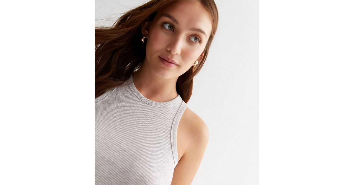 Grey Ribbed Racer Vest | New Look